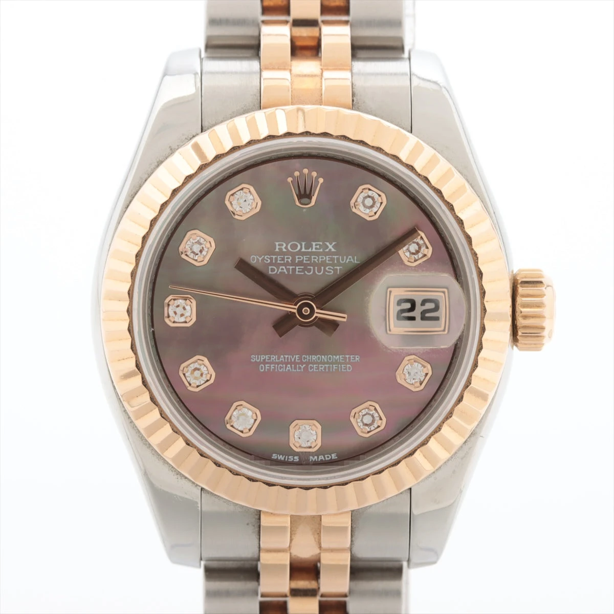 ロレックス デイトジャスト 179171NG ジュビリーブレスレット ブラックシェル ダイヤインデックス フルーテッドベゼル ピンクゴールド ...